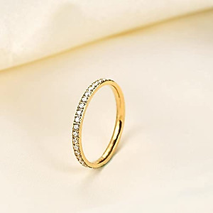 MYNENEY 14K Gold/Silver Plated Wedding Band Cubic Zirconia Eternity Stackable Engagement Ring For Women (2MM Diamonds Gold, 4)