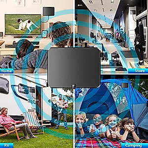 TV Antenna Digital HD Indoor - Smart Antenna Long 250+ Miles Range - Powerful Amplifier Support 4K 1080p All TV's VHF UHF Outdoor Signal Booster 360° Signal Reception -17ft Coax Cable