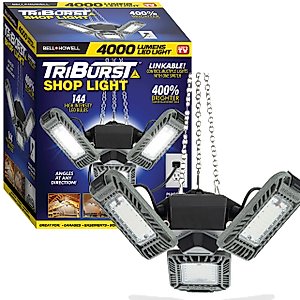 Triburst LED Shop Lights for Workshop, 4000 Lumens Super Bright Garage Lighting, LED Garage Lights, LED Shop Light, Ceiling Light with 3 Light Panels, Linkable, Plugs into Outlet, Easy to Install