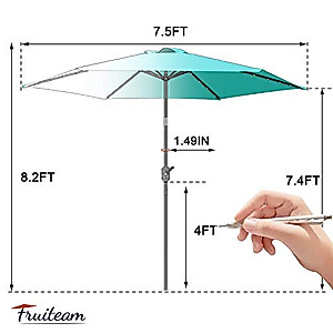 FRUITEAM 7.5 ft Solar Umbrella 24 LED Lighted Patio Umbrella Table Market Umbrella with Tilt and Crank Outdoor Umbrella for Garden, Deck, Backyard, Pool and Beach