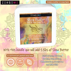 ZenseMe Bundle of Soap Making Kit with 5.5 LB Shea Butter Soap Base Bundle | DIY Melt and pour organic natural supplies for adults, beginners and experts
