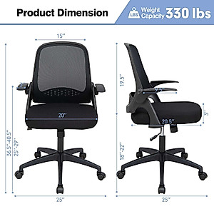 MNHW Mesh Office Chair Adjustable Rolling Computer Desk Chair w/Flip-up Armrest Black FilinyDF Gaming Chair Office Chair Desk Chair Computer Chair Home Office Desk Chairs Gamer Chair Office chai