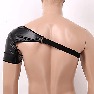 YOOJIA Faux Leather Single Shoulder Brace Support Strap Injury Protector Wrap Belt for Women and Men Black X-Large