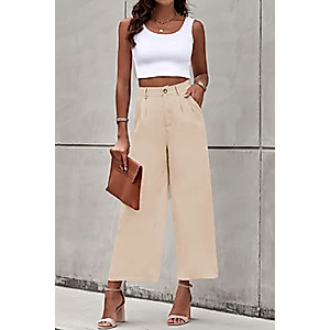 PRETTYGARDEN Women's Casual Summer Work Pants High Waisted Palazzo Pant Flowy Wide Leg Trousers with Pockets (Apricot,Medium)