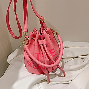 JQAliMOVV The Bucket Bags for Women, Mini Leathe Bucket Bag Purses Drawstring Closure Crossbody Handbags Hobo Bag (Rose Red)