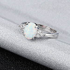 CHATCHAT Exquisite Women's 925 Sterling Silver Ring Oval Cut Fire-Opal Diamond Jewelry Birthday Gift Bridal Party Ring（Silver，SL7）