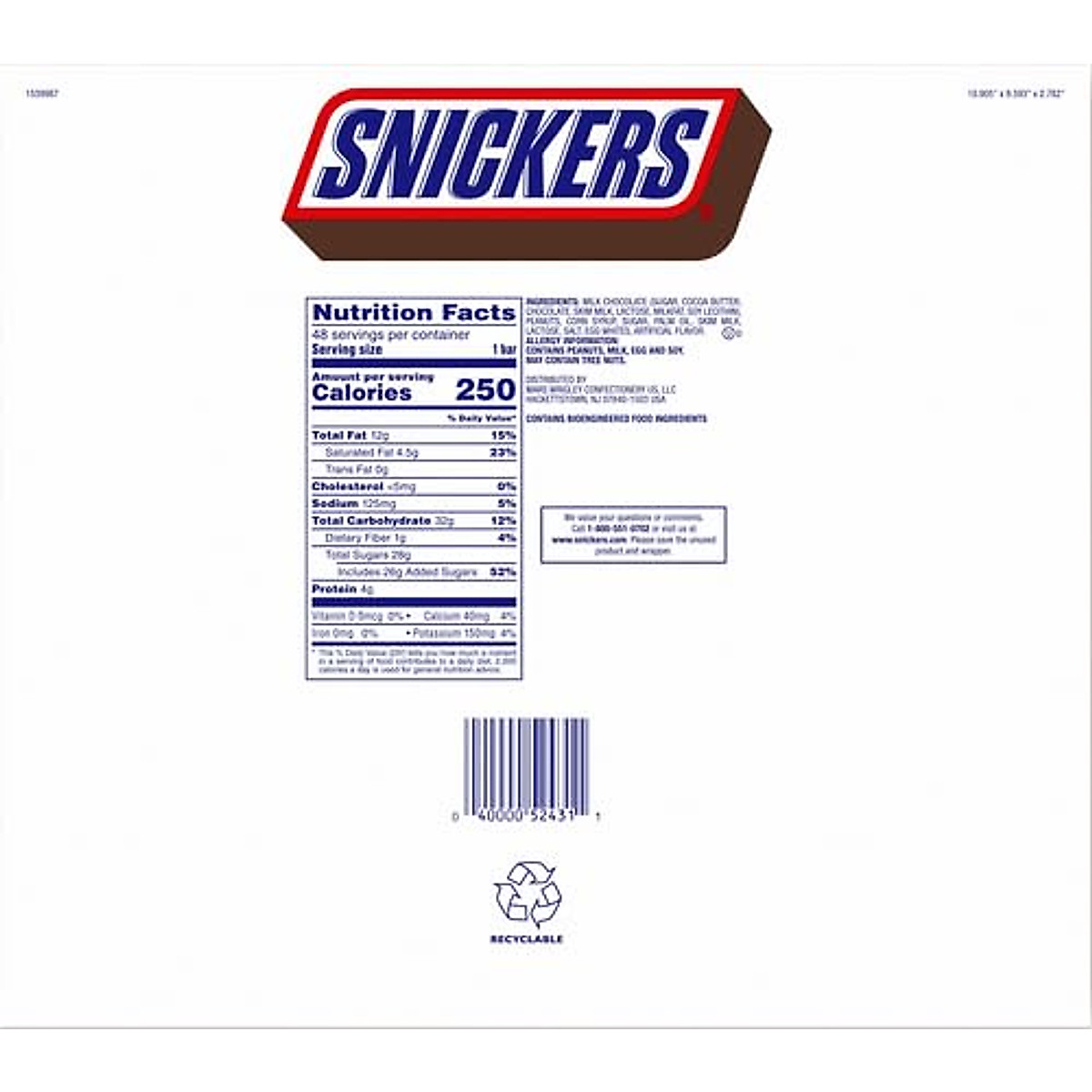 Snickers Single Bar Chocolate Candy, 48 bars of 1.86oz each.