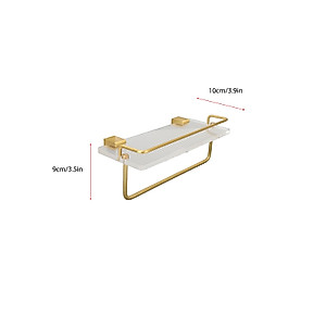 NYSUZHOUJI Bathroom Floating Shelves, Versatile Storage Rack Wall Mounted Hanging Shelves with Golden Towel Rack, for Bathroom Over Toilet Living Room Kitchen Bedroom (30Q)