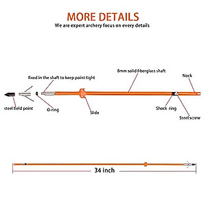 ELONG Bow Fishing 32 Inch 5/16" Hunting Arrows Archery Fiberglass Arrows with Safety Slides Broadheads (Pack of 6)