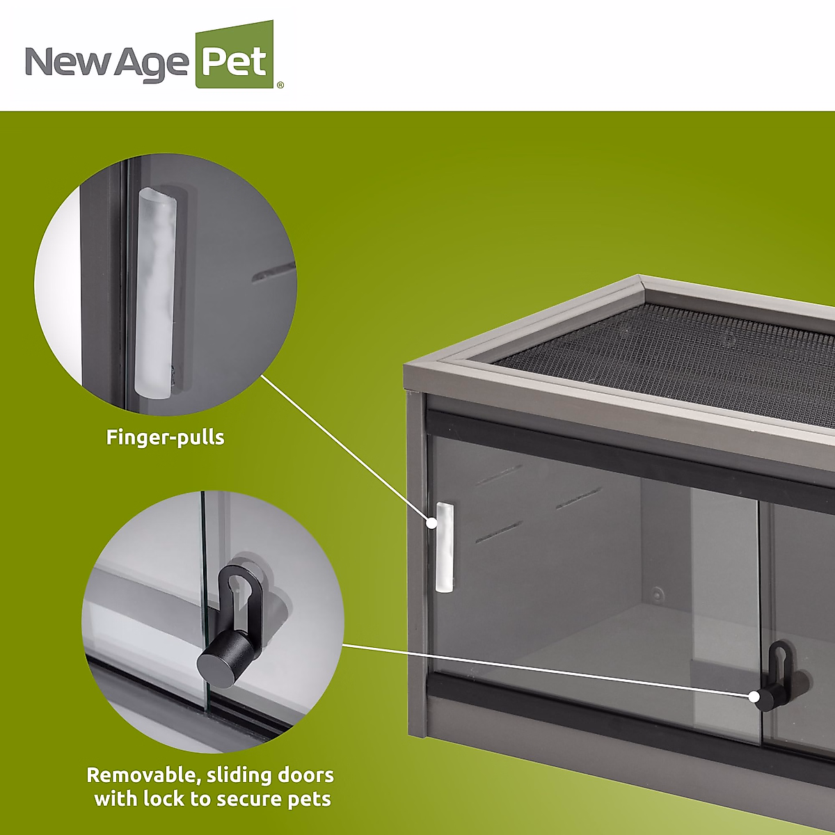 New Age Pet ECOFLEX 24-Inch Mojave Reptile Lounge in Grey - Durable Wood Plastic Composite Habitat with Ventilated Side Panels, Removable Sliding Glass Doors, and Mesh Screen Top