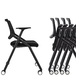 BROBRIYO, 10 Pack Stackable Conference Room Chairs with Wheels and Paddle, Ergonomic Mesh Back and Arms for Meeting, Conference, Reception, Training Room & Home Office Desk Folding Chairs, Set of 10