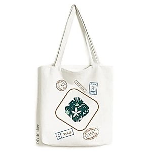 Green White Flower Paint Stamp Shopping Ecofriendly Storage Canvas Tote Bag