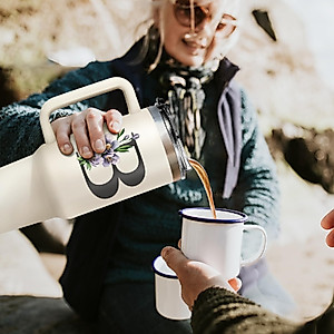 Leebbsin Initial 40 oz Tumbler with Handle, Personalized Birthday Gifts for Women, Monogrammed Travel Tumbler for Mom, Wife, Sister, Customized Cup for Water Tea Coffee, Regalos Para Mujeres（B）