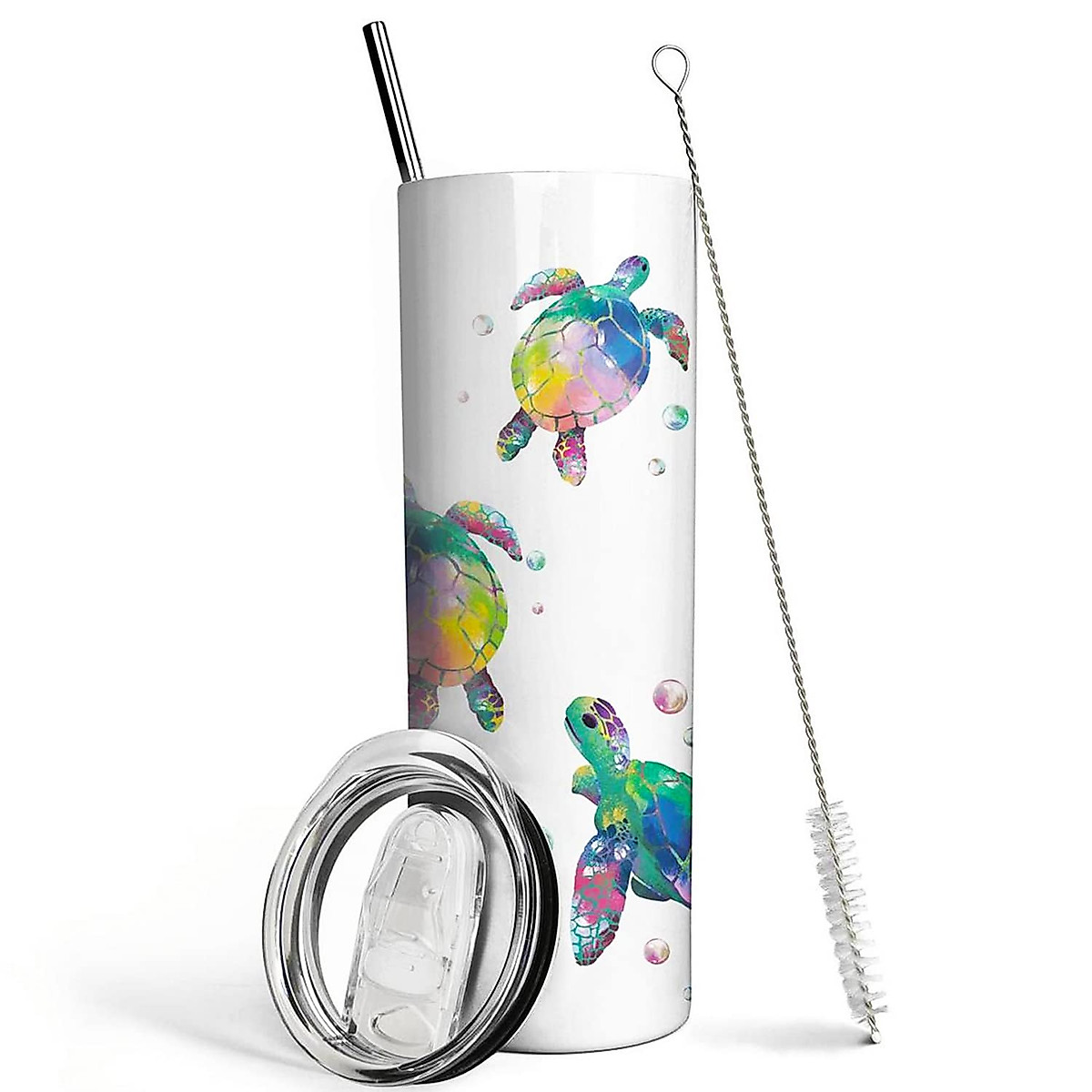 Mofvugz Sea Turtle Gifts - 20 Oz Double Wall Vacuum Insulated Stainless Steel Tumbler with Lid and Straw - Watercolor Ocean Turtle Cup, Travel Coffee Mug