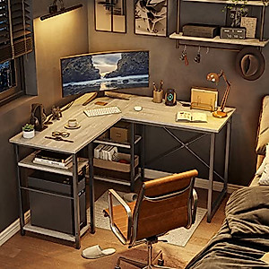 Bestier L Shaped Desk with Shelves 75 Inch Reversible Corner Computer Desk or 2 Person Long Table, Writing Study Desk for Home Office Small Space Bedroom Apartment, Wash White