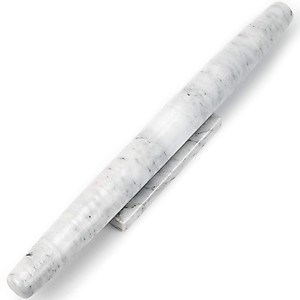 Marble French Rolling Pin for Baking Pizza Dough, Pie & Cookie With Stand - Nonstick Essential Kitchen utensil tools gift ideas for bakers 16" inch Pins (White Marble)