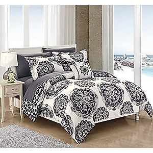 Chic Home 8 Piece Barcelona Super Soft microfiber REVERSIBLE King Comforter Set Black
