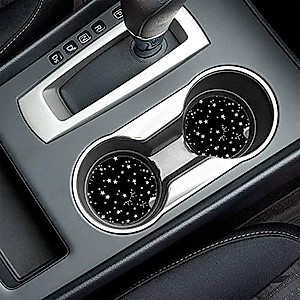 2 Packs Car Coasters Ceramic Cute Car Drinks Coasters for Cup Holders with Cork Back, Fingertip Grip, Drink Car Cup Holder Coasters for Women Men Car Protection 2.56" (Black Stars)