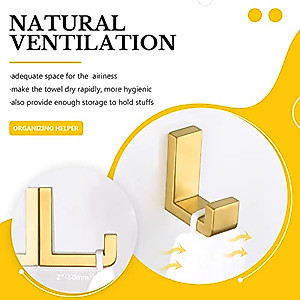 APLusee Robe Towel Hook, 304 Stainless Steel Modern L Shape Practical Coat Hook, Utility Shower Towel Hanger for Bathroom Kitchen Home Storage (Brushed Gold)