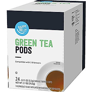 Amazon Brand - Happy Belly Tea Pods Compatible with 2.0 K-Cup Brewers, Green Tea, 24 Count (Previously Solimo)