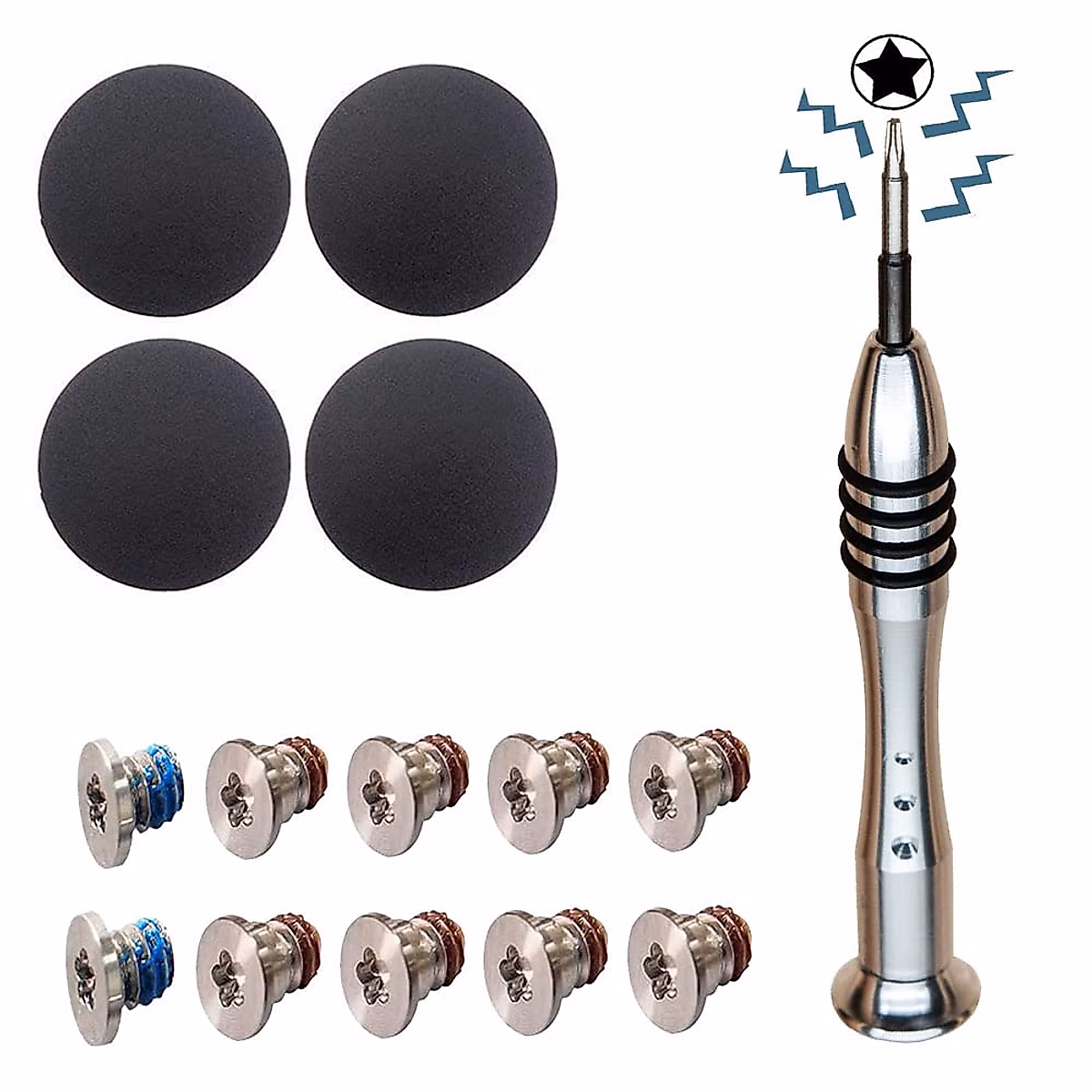 SLAUNT 4 Pack Rubber Feet 10pcs Repair Replacement Screw Compatible with Mac Book Pro Retina A1425 A1502 A1398 13" 15" Bottom Case Screw Rubber Feet and Screwdriver Repair kit