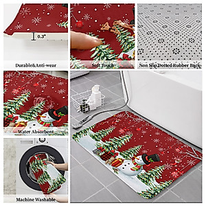 Libaoge Kitchen Mat Rug 1 PCS Christmas Snowman Xmas Tree Gift Winter Snow Red Runner Rug Anti-Fatigue Comfort Memory Foam Standing Mat Non-Slip Floor Door Mat for Bathroom Bedroom 20x63in