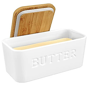PriorityChef Large Butter Dish with Lid for Countertop, Ceramic Butter Container With Airtight Cover, Butter Keeper for Counter or Fridge, White Butter Holder Storage…
