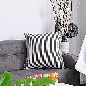 uxcell Woven Striped Throw Pillow Covers Decorative Square Farmhouse Cushion Covers for Sofa Bedroom Car Chair Black and White 18" x 18"