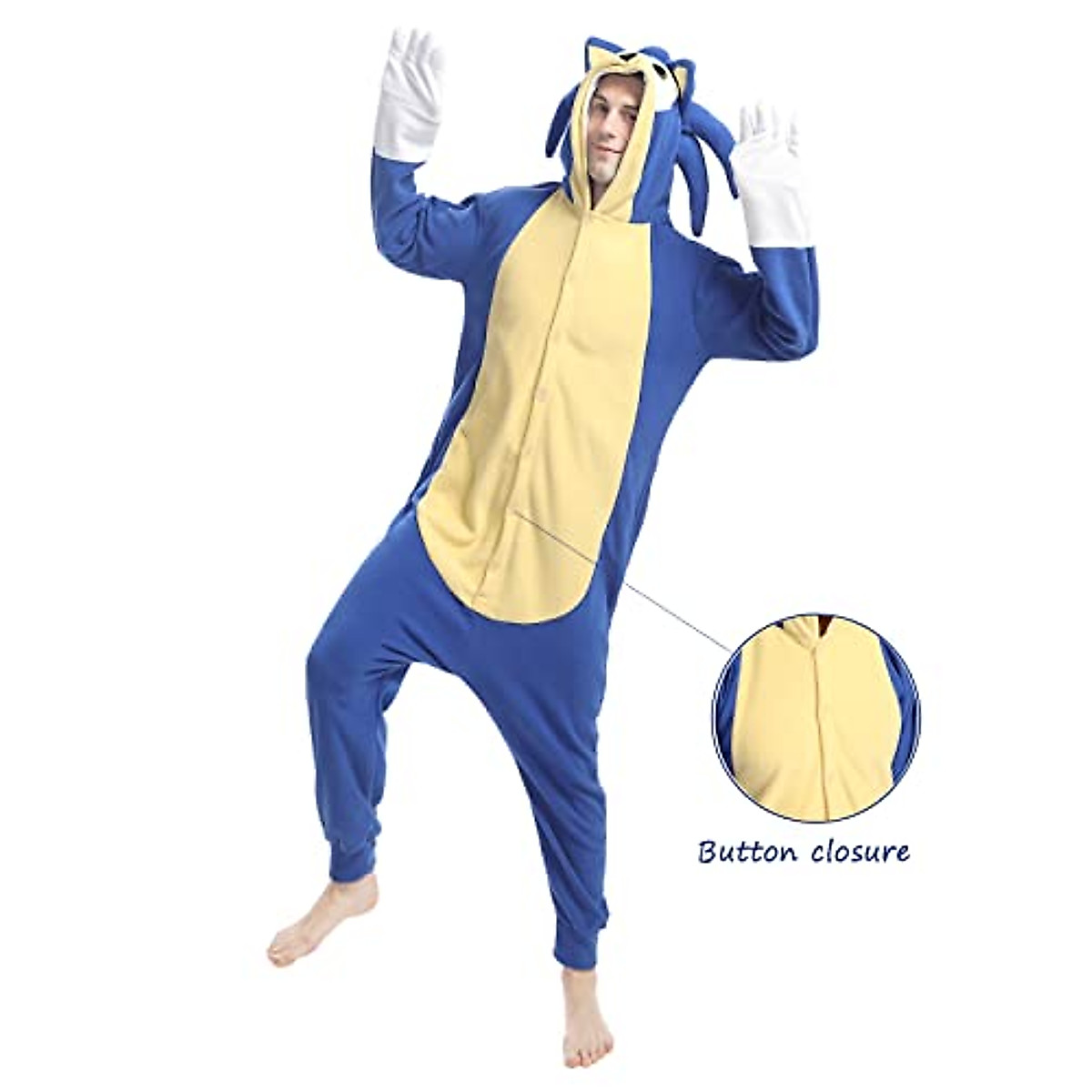 Oiziuzio Adult Animal Onesies Unisex Holloween Costume Hedgedog Pajamas for Women Men Blue L