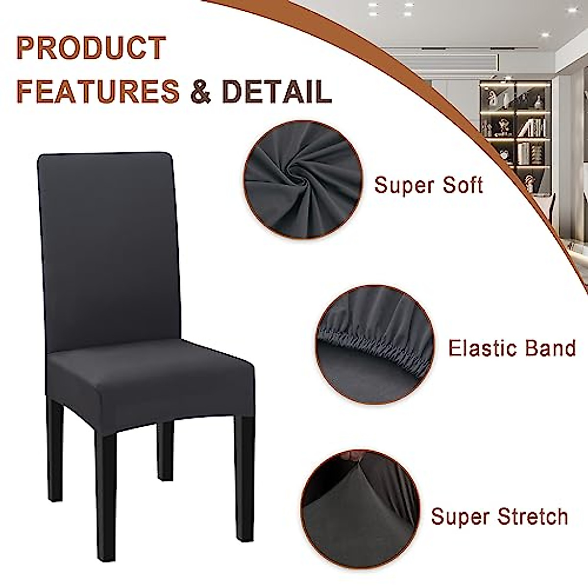 Miaotto Chair Covers for Dining Room Stretch Dining Chair Covers Set of 6 Parsons Chair Slipcover Removable Washable Kitchen Chair Slipcovers for Dining Room Party Banquet,Dark Grey
