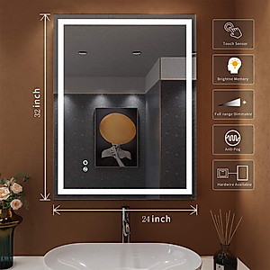Summer Calling 24x32 Inch Led Bathroom Mirror with Light, Color Temperature 3000-6000K Adjustable, Dimmer with Memory, Defogger Wall Mounted Led Backlit Mirror, High Lumen, IP54 Waterproof