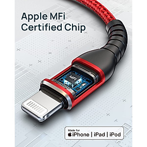 BLACKSYNCZE iPhone Charger, 6.6 FT MFi Certified Lightning Cable Fast Charging Nylon Braided Long iPhone Charger Cord Compatible with iPhone 13 12 11 Pro Max XS XR X 8 7 6S 6 Plus SE 5S - Red