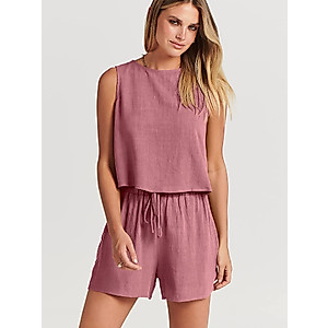 ANRABESS Women’s Summer 2PC Outfits Shorts Sets Sleeveless Crop Top Romper Lounge Matching Set Workout Tracksuit Set Beach Vacation Boho Clothes 806shenfen-L, Pink