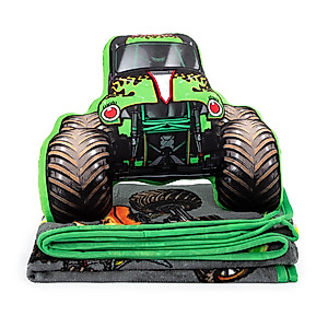 Jay Franco Monster Jam Grave Digger Nogginz Set - 40 x 50 Inch Lightweight Travel Throw Blanket & Pillow - Kids Super Soft 2 Piece Bedding Set