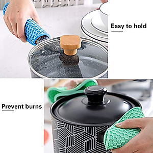 Disino Silicone Trivet Mats, Heat Resistant Potholder Thick Hot Pads for Kitchen Counter, Durable Non-Slip Jar Opener (Blue and Green, Set of 2)