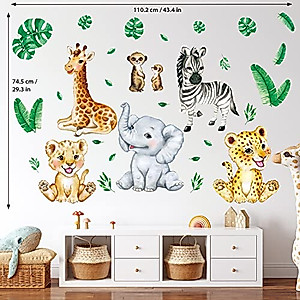 DECOWALL DSL-8067 Baby Jungle Animals Wall Stickers Decals Kids Nursery décor Baby Safari Boys Room Art Wallpaper Girl Decorations Elephant Lion Playroom Giraffe Bedroom