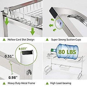 1Easylife Over The Sink Dish Drying Rack Adjustable 2-Tier Large Dish Dryer Rack for Kitchen Organizer Storage Space Saver Shelf Utensils Holder with 7 Utility Hook Tableware Drainer (Silver)