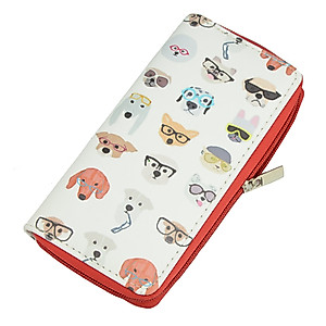 Ecohaso Women Zip Around Organizer Wallet PU Clutch Long Purse Cartoon Printed Wallet (Dog)