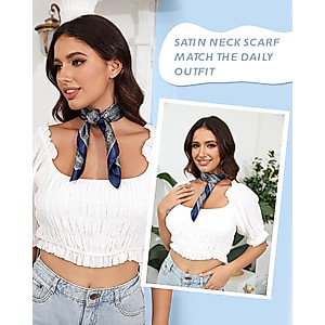 AWAYTR 23 Inches Satin Head Scarves for Women 4PCS Square Silk Like Hair Scarves Silk Hair Bandanas (Cashews (dark blue/red/light blue/khaki)