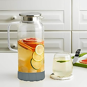 BOQO Glass Pitcher 68oz/2000ml,Pitcher with lid and Tea Pitcher,Glass Water Jug,Glass Water Pitcher,with Particular Coaster (2L-WT)