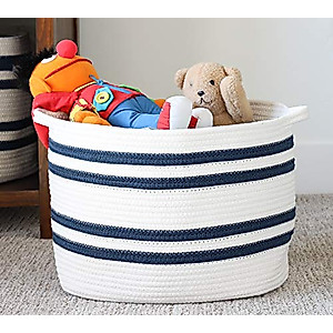 Chloe and Cotton Woven Cube Storage Baskets with Handles | Set of 2 | Cute Decorative Bins for Shelves, Bookcases, Cubbies, & Organizing Containers | Navy White