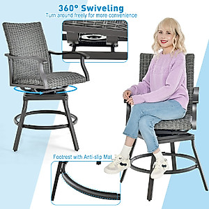 Tangkula Patio Swivel Bar Chairs Set of 2, Aluminum 360° Swiveling Bar Height Chair with 4D Air Fiber Quick Dry Cushion, Elegant PVC Rattan, Patio Bar Stools for Backyard, Poolside, Balcony (Mix Gray)