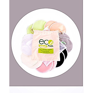 Round or Contoured | Washable Reusable Bamboo Nursing Pads | Organic Bamboo Breastfeeding Pads | Medium (10cm) | 14 Pack with 2 Bonus Pouches & Free E-Book