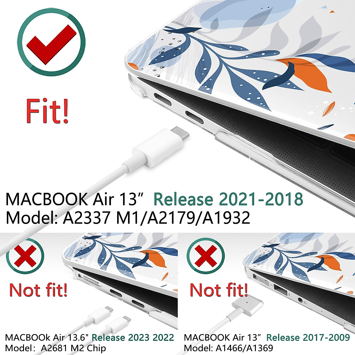 Yebiseven Case for MacBook Air 13 inch 2021 2020 2019 2018 Model A2337 M1/A2179/A1932, Laptop Hard Shell Case with Keyboard Cover & Screen Film & OTG Adapters & 2 Webcam Covers, Geometric Floral