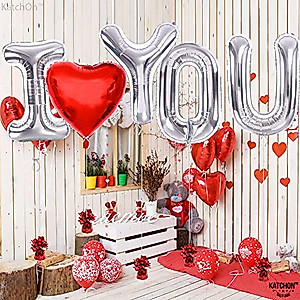 Huge, Silver I Love You Balloons - 40 Inch | Love Balloons for Valentines Day Decor | I Love You Foil Balloons, Happy Anniversary Balloons | I Heart You Balloons for Happy Anniversary Decorations
