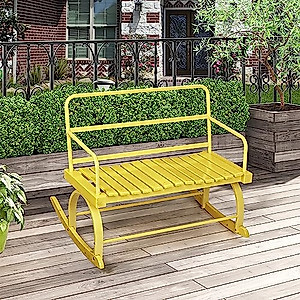 GAOMON Outdoor Patio Rocking Chair,42.52" D x 33.46" W x 35.43" H 2-Person Iron Rocking Chair,Outdoor/Indoor Rocking Chair, Patio Rocking Chair with Wide Seats for Backyard, Garden,Light Yellow