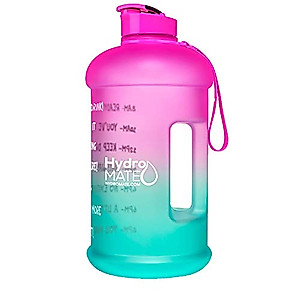 NatureWorks HydroMATE Half Gallon Water Bottle with Times to Drink BPA Free Leak Proof Reusable Jug with Handle 64 oz