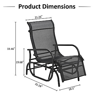 OUTGUAVA Outdoor Patio Glider Chair Porch Gliders Patio Swing Rocking Chair Metal Frame Swing Glider Chair with Breathable Mesh Fabric for Backyard Garden Porch, Black