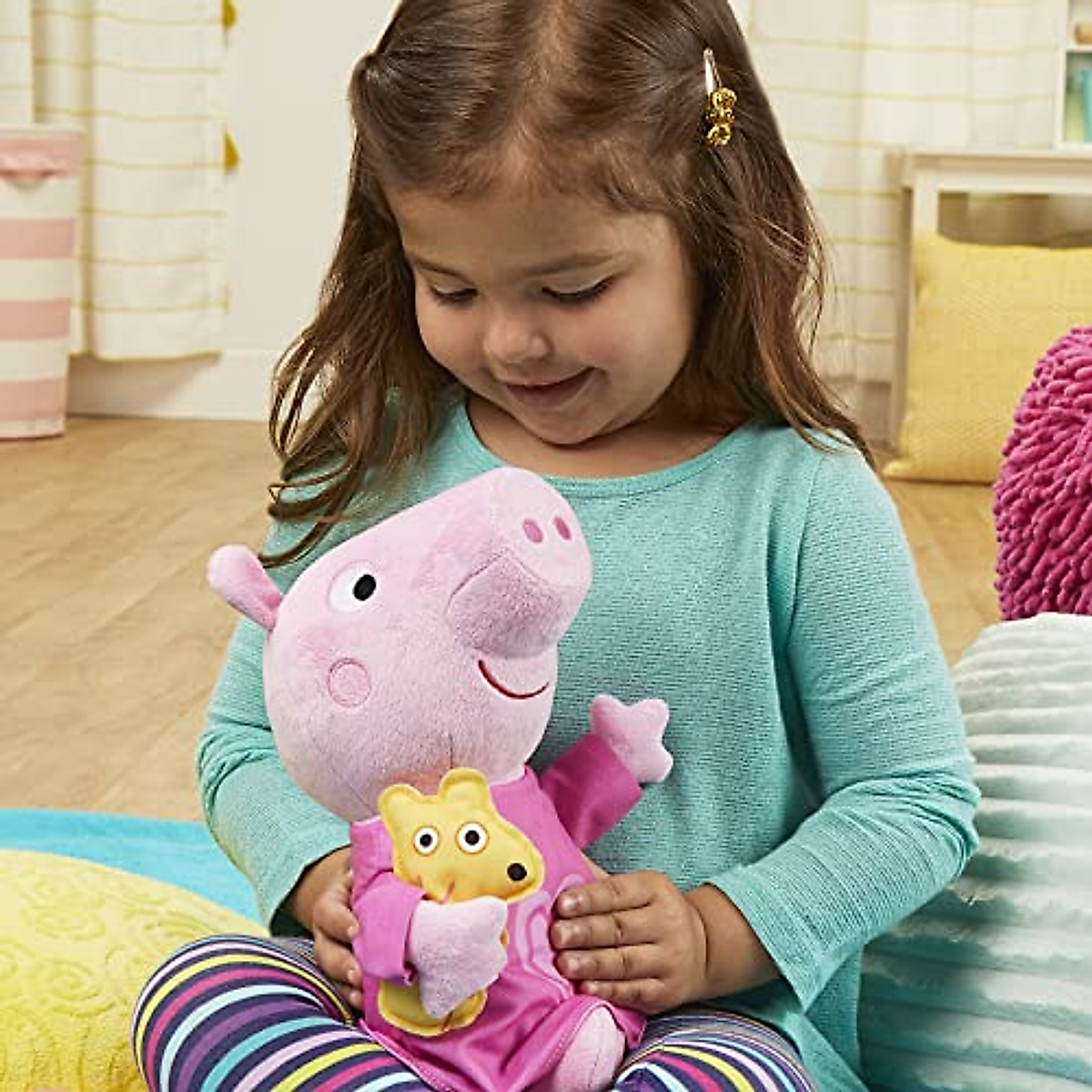 Peppa Pig Peppa’s Bedtime Lullabies Singing Plush Doll, 11 Inch Interactive Stuffed Animal, Preschool Toys for 18 Month Year Old Girls and Boys and Up, with Teddy Bear Accessory