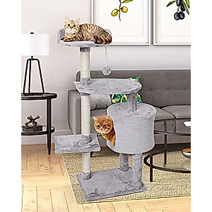 FISH&NAP US15H Cat Tree Cat Tower Cat Condo Sisal Scratching Posts with Jump Platform Cat Furniture Activity Center Play House Grey